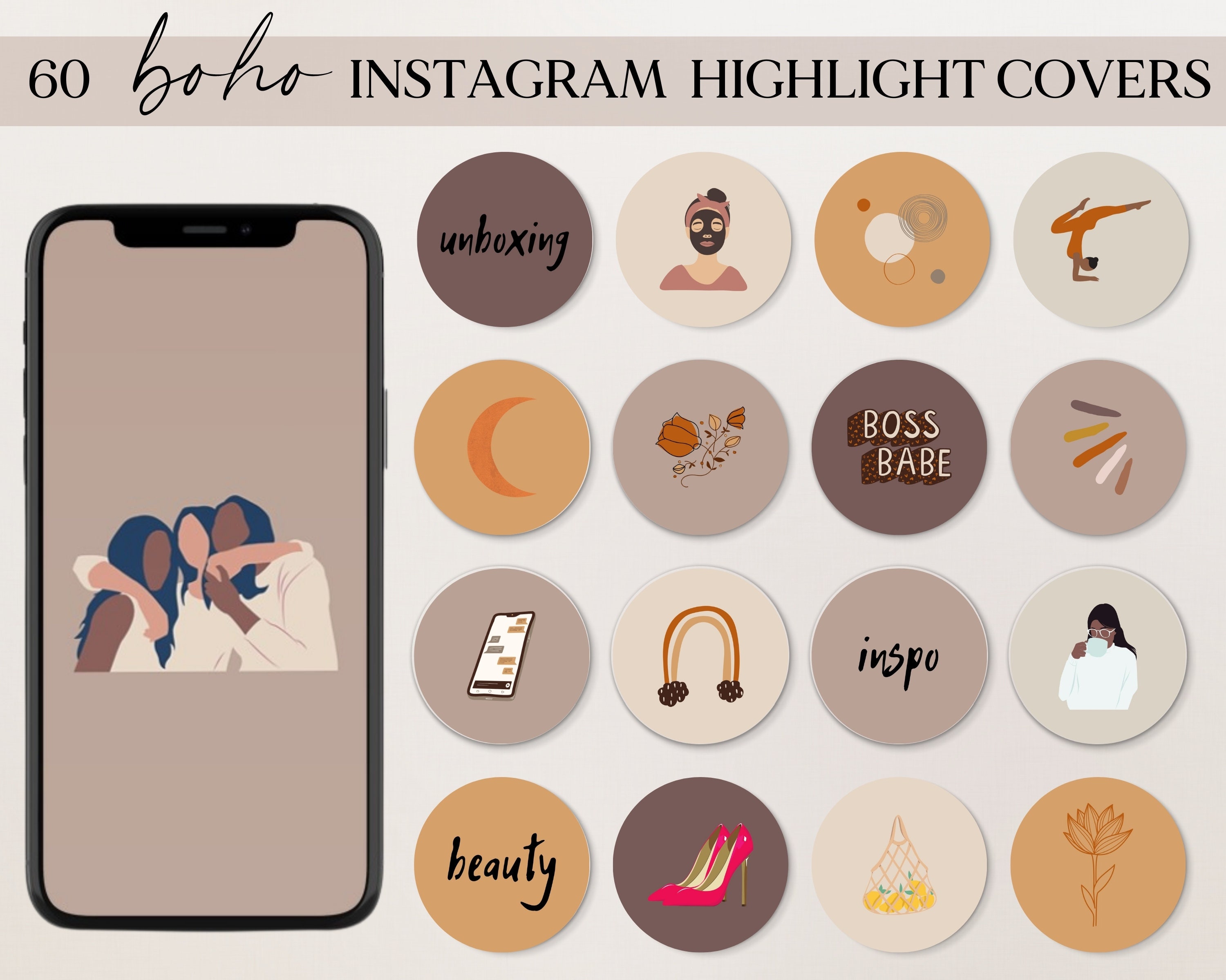 60 Instagram Highlight Covers Instagram icons Boho | Etsy