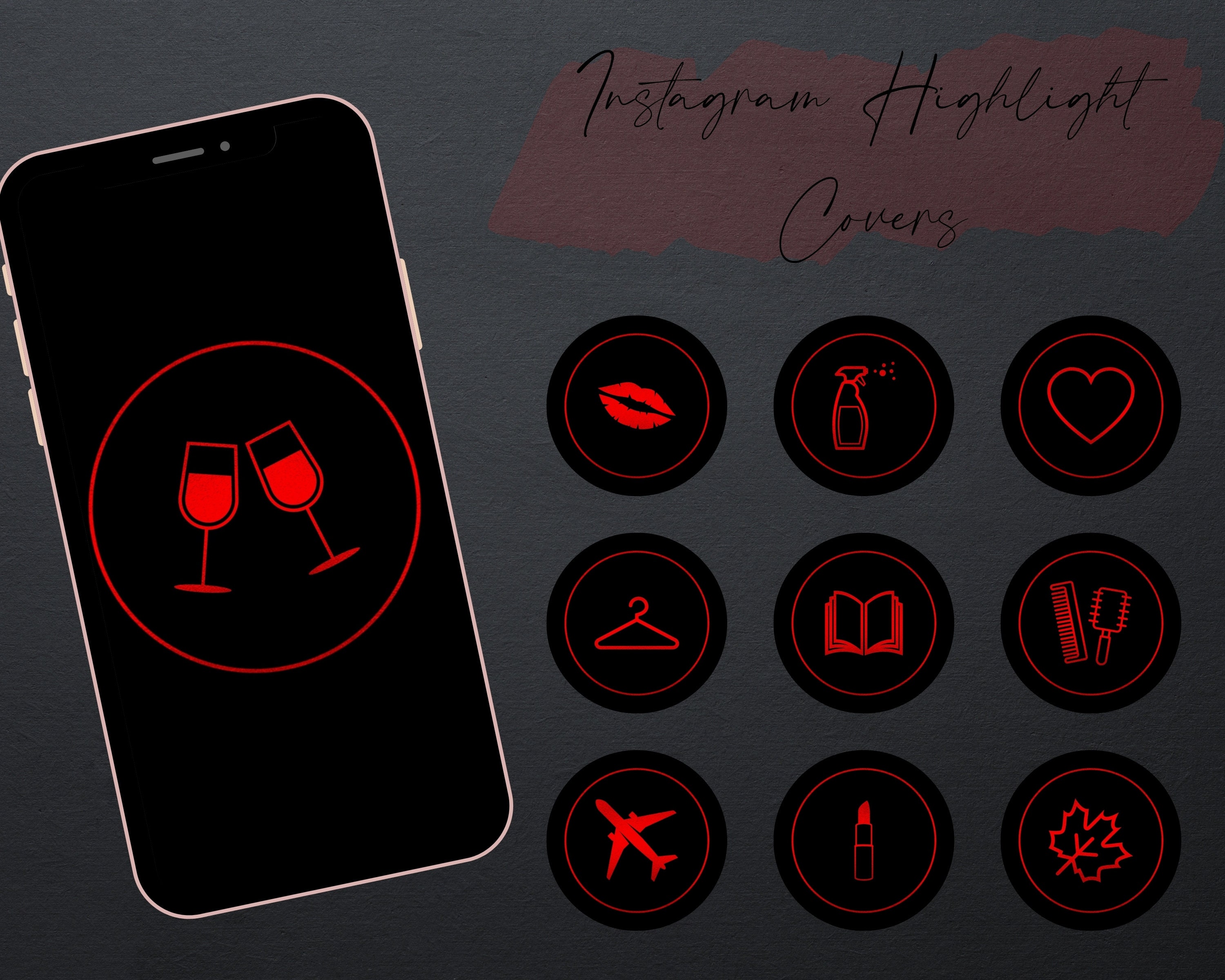 Instagram Highlight Covers Red Covers for Instagram Red Foil | Etsy