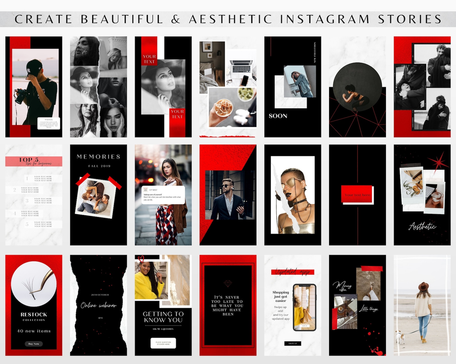 Editable Instagram Template Pack Red Instagram Stories - Etsy