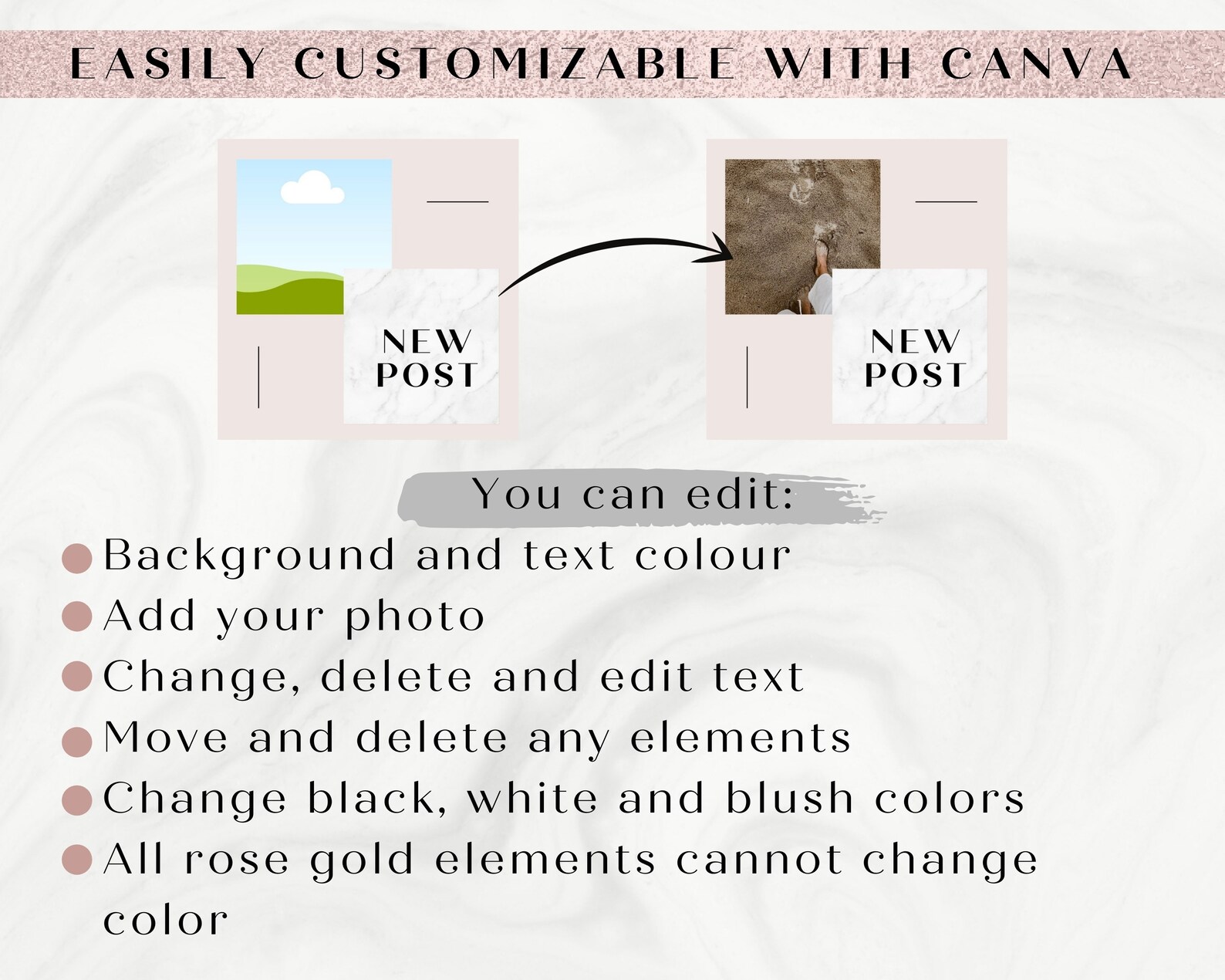 Instagram Templates Canva Rose Gold Templates Instagram Feed | Etsy