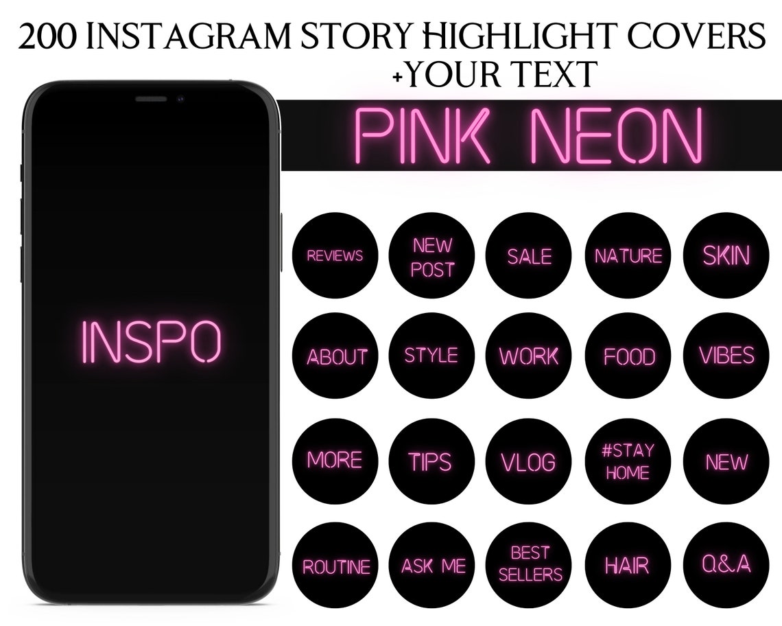 Neon Instagram Story Highlight Covers Text Highlight Icons | Etsy
