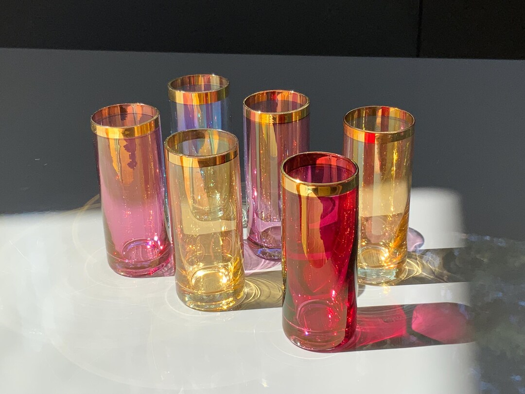 Retro 6x Colored Luster Glassware, Small Glasses of Vintage Sherry or ...