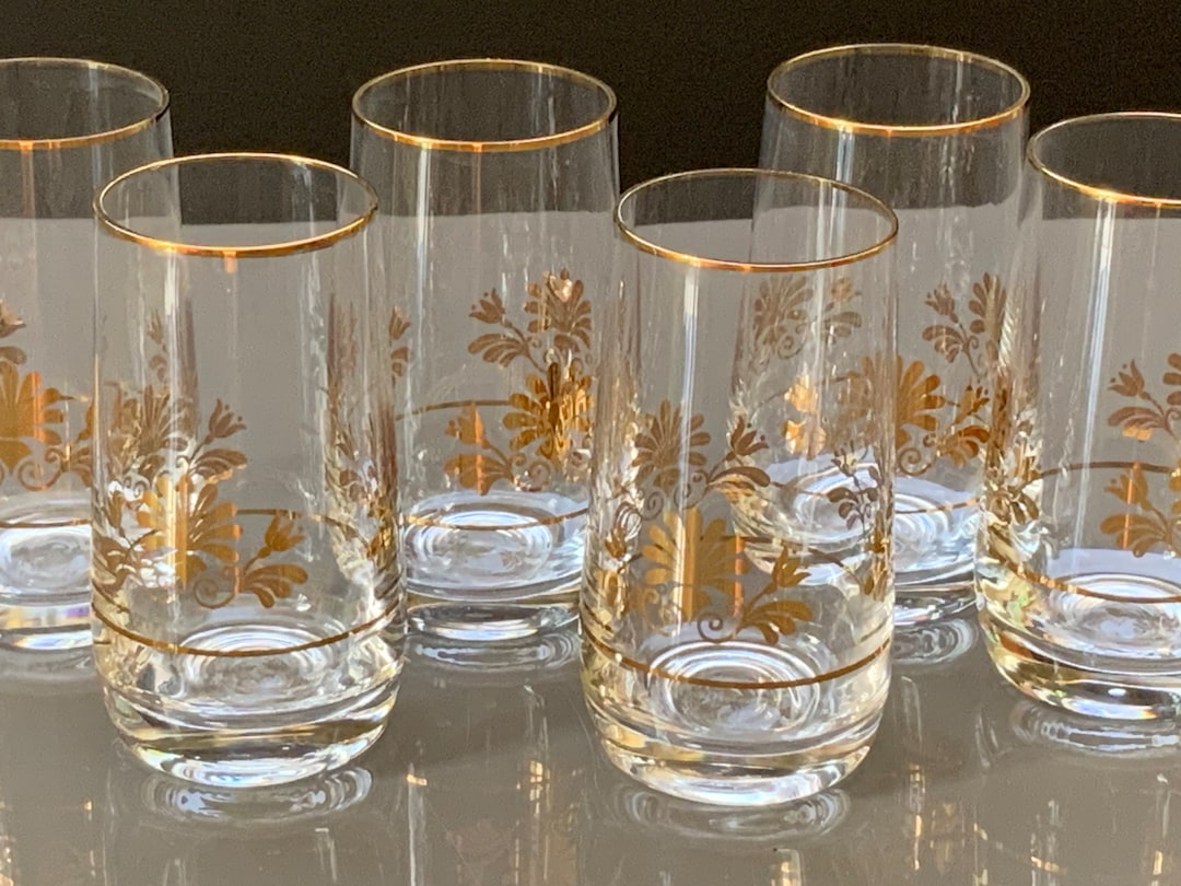 Gold Ornament 6 SHOT GLASSES Vintage, 6 Shot Glasses Gold Rim, Vintage ...