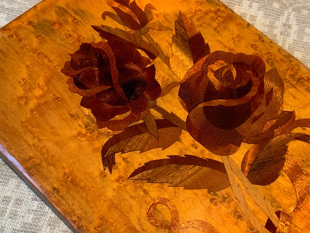 Picture of Roses Done in Marquetry Using Natural Wood. Vintage Wooden ...