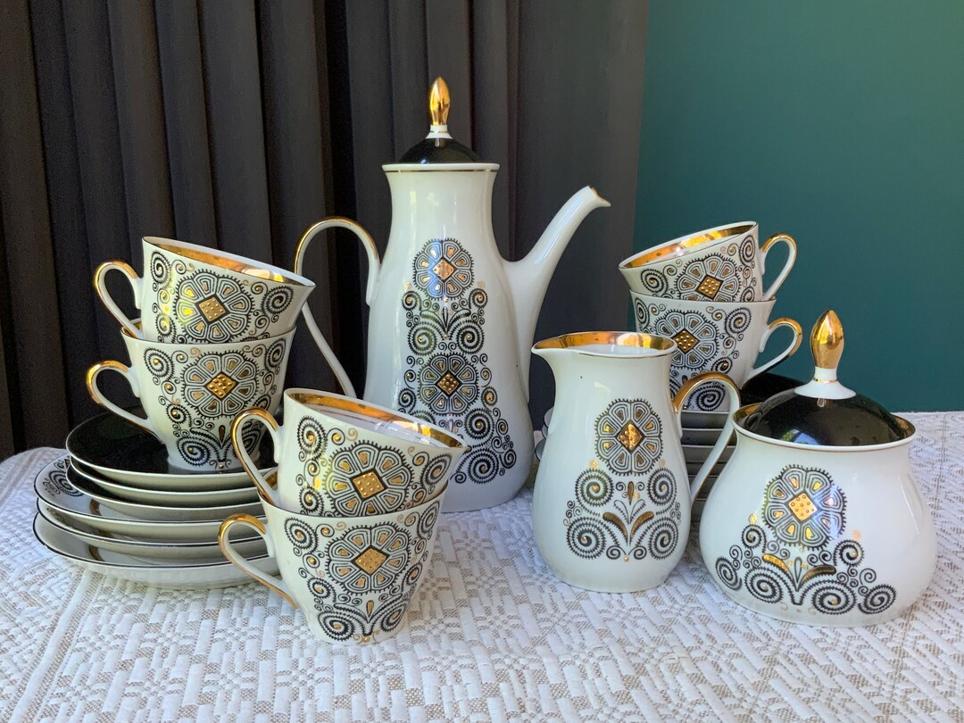 Gold Plated Vintage RPR Very Thin China Porcelain Coffee Espresso SET ...