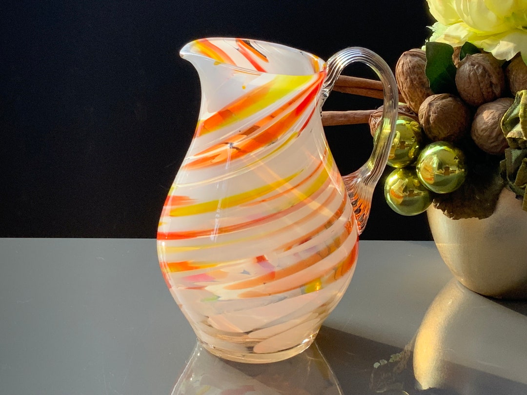 Handblown COLOR GLASS PITCHER Vintag, Multi Color Glass Pitcher 600ml ...