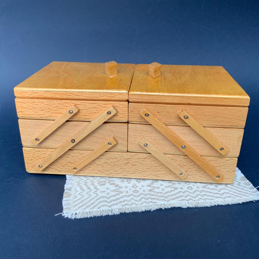 Vintage Handmade Wood Jewelry Box, Fold-out Box, Craft Box, Wooden ...