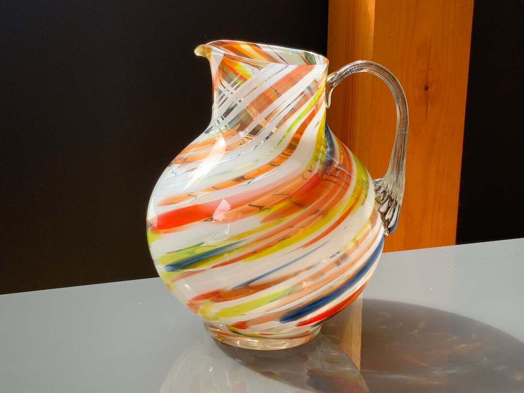 Big COLOR GLASS PITCHER Vintage, Multi Color Glass Pitcher 1.6L ...