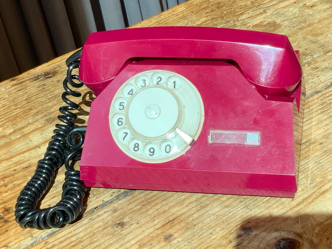Raspberry Color Vintage Red Rotary Telephone, 1970's Phone Made in USSR ...