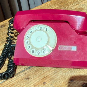Raspberry Color Vintage Red Rotary Telephone, 1970's Phone Made in USSR ...