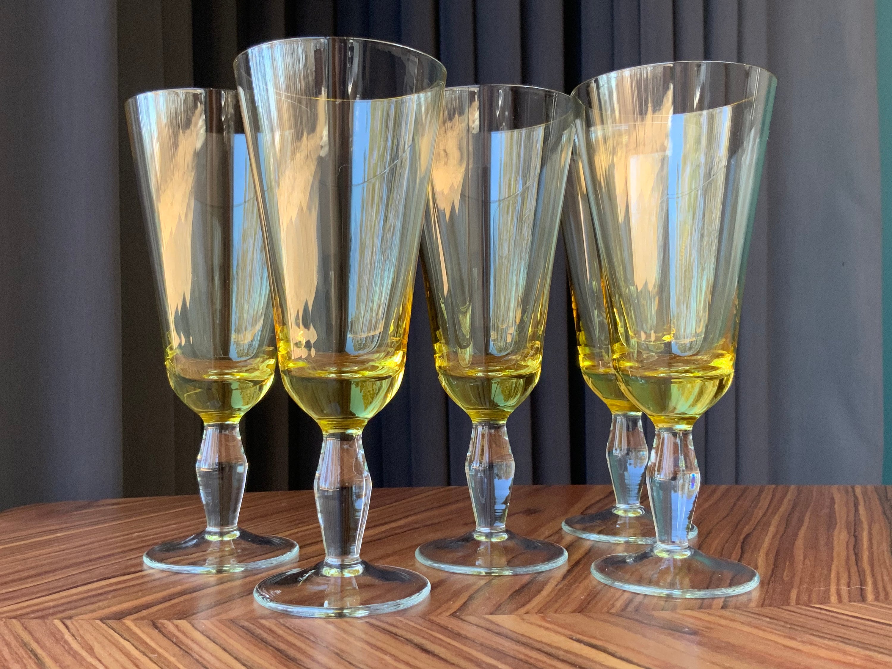 Set of 5 Vintage Yellow Wine Glasses Yellow Goblets. - Etsy