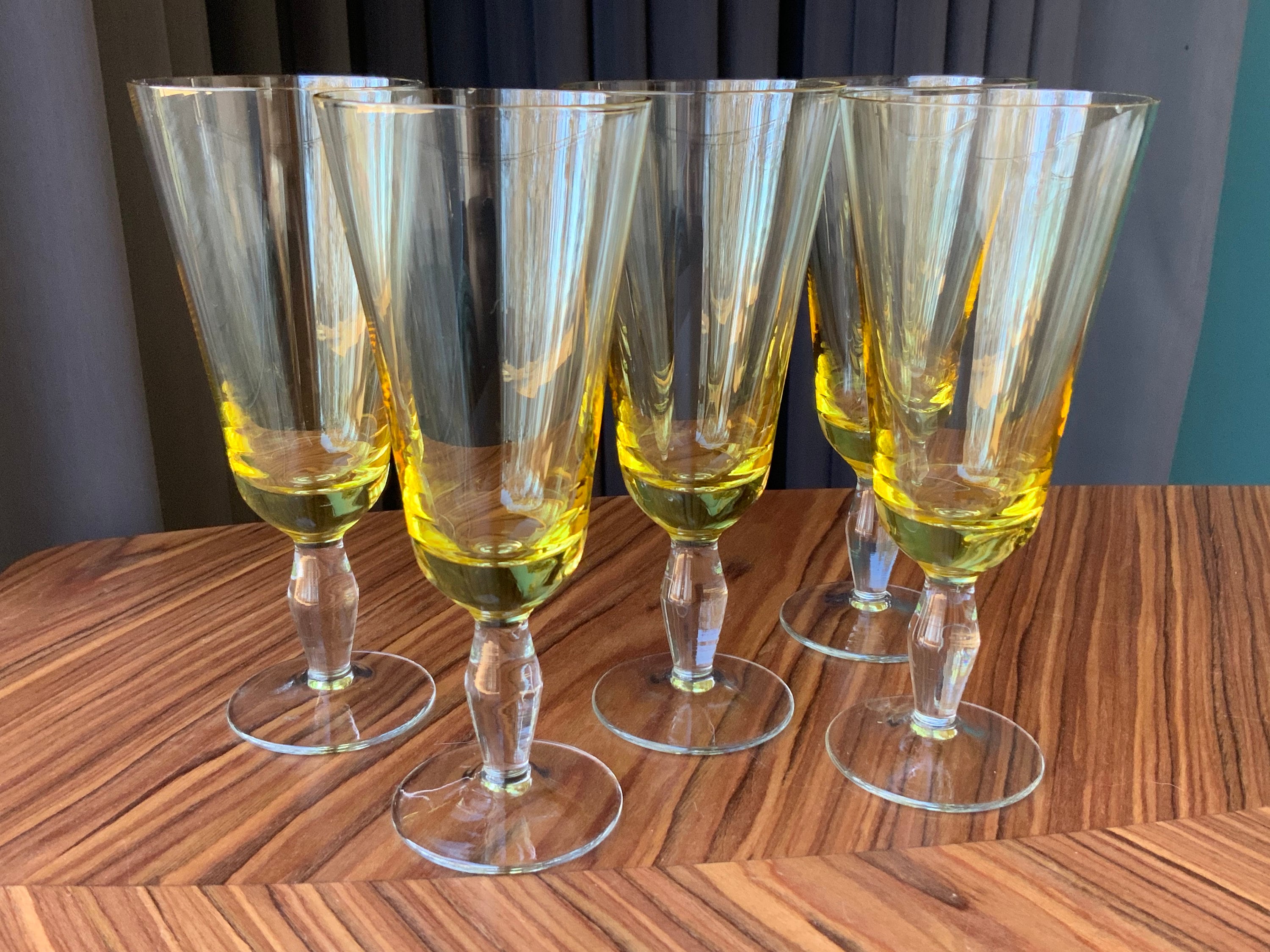 Set of 5 Vintage Yellow Wine Glasses, Yellow Goblets. - Etsy