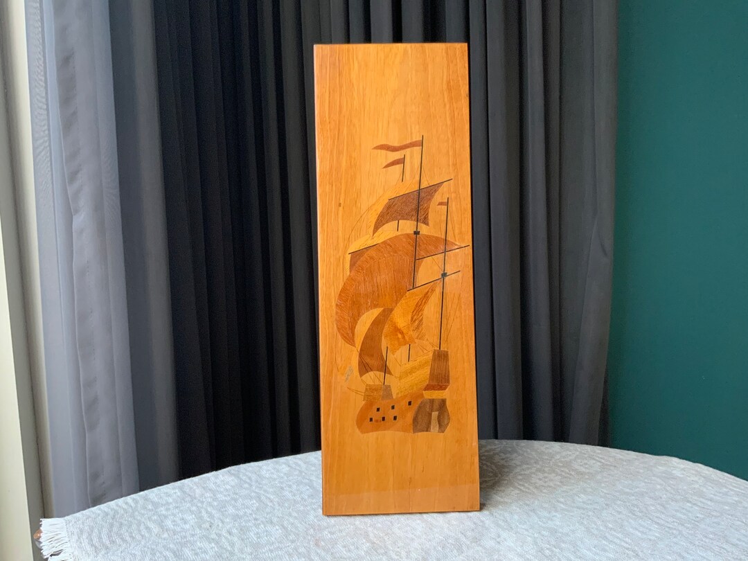 Vintage Wooden Plaque Wall Decoration Marquetry WOODEN PLAQUE Vintage ...