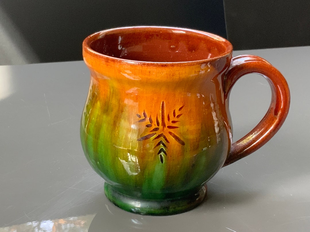 Vintage Latvian Mug Small Red Clay Ceramic Tankard Rustic Style Brown ...