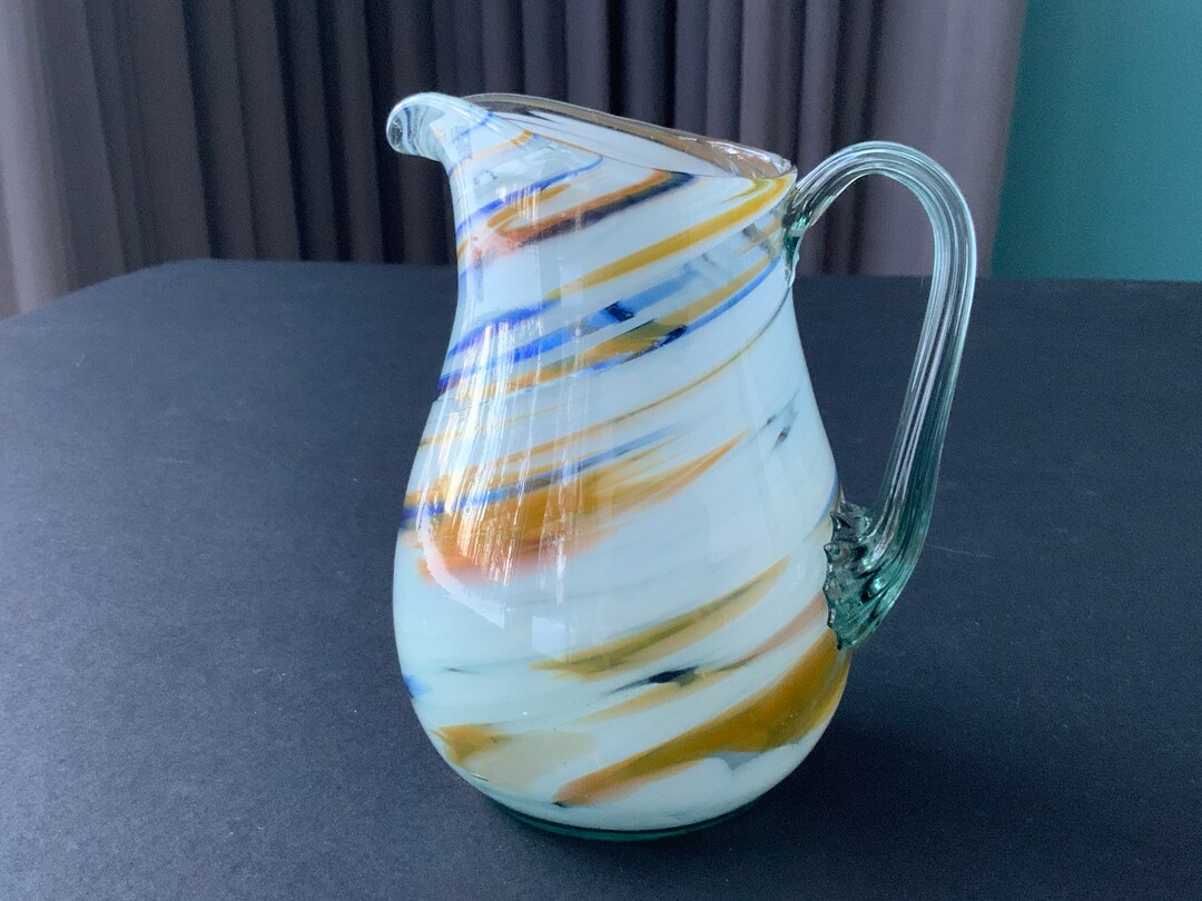 Hand Blown Glass COLOR GLASS PITCHER Vintag, Multi Color Glass Pitcher ...