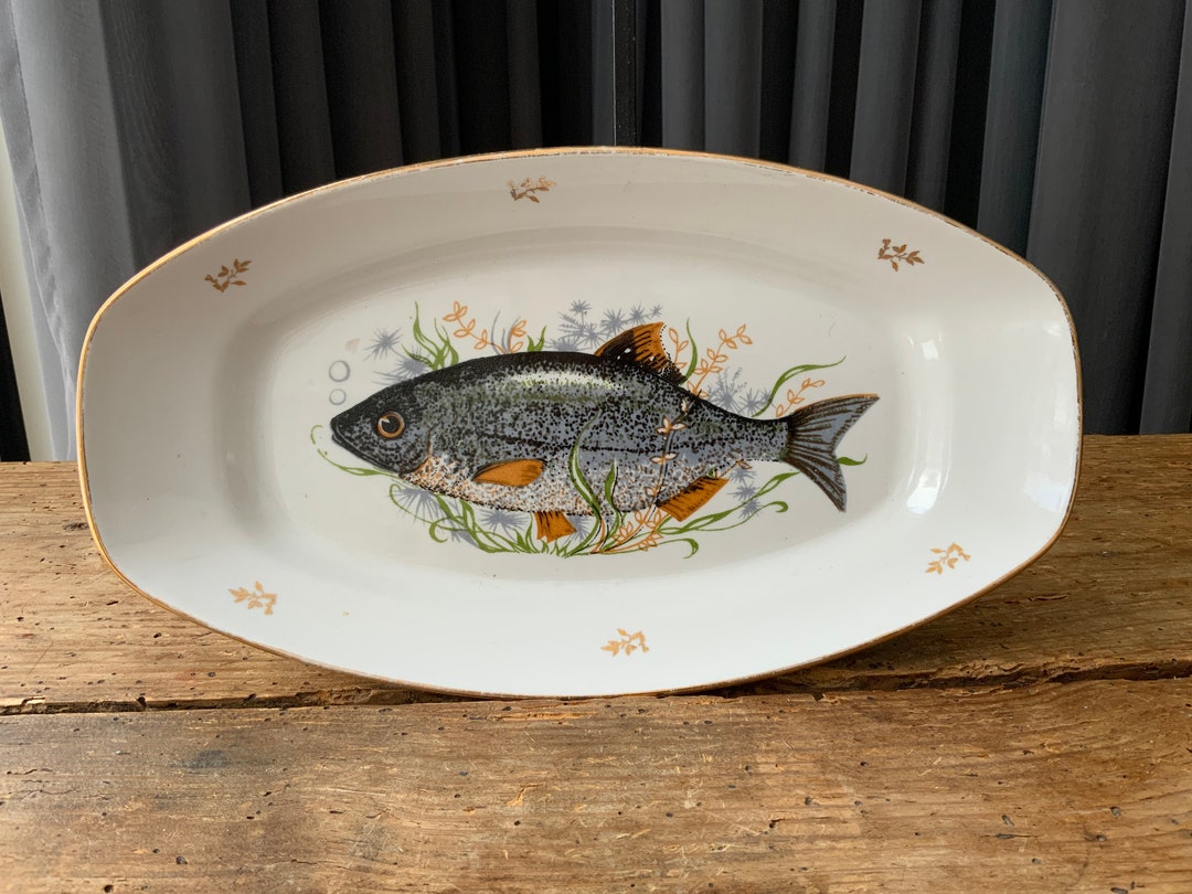 Fish Serving Plate, Riga Porcelain Factory, Fish Pattern, Vintage From ...