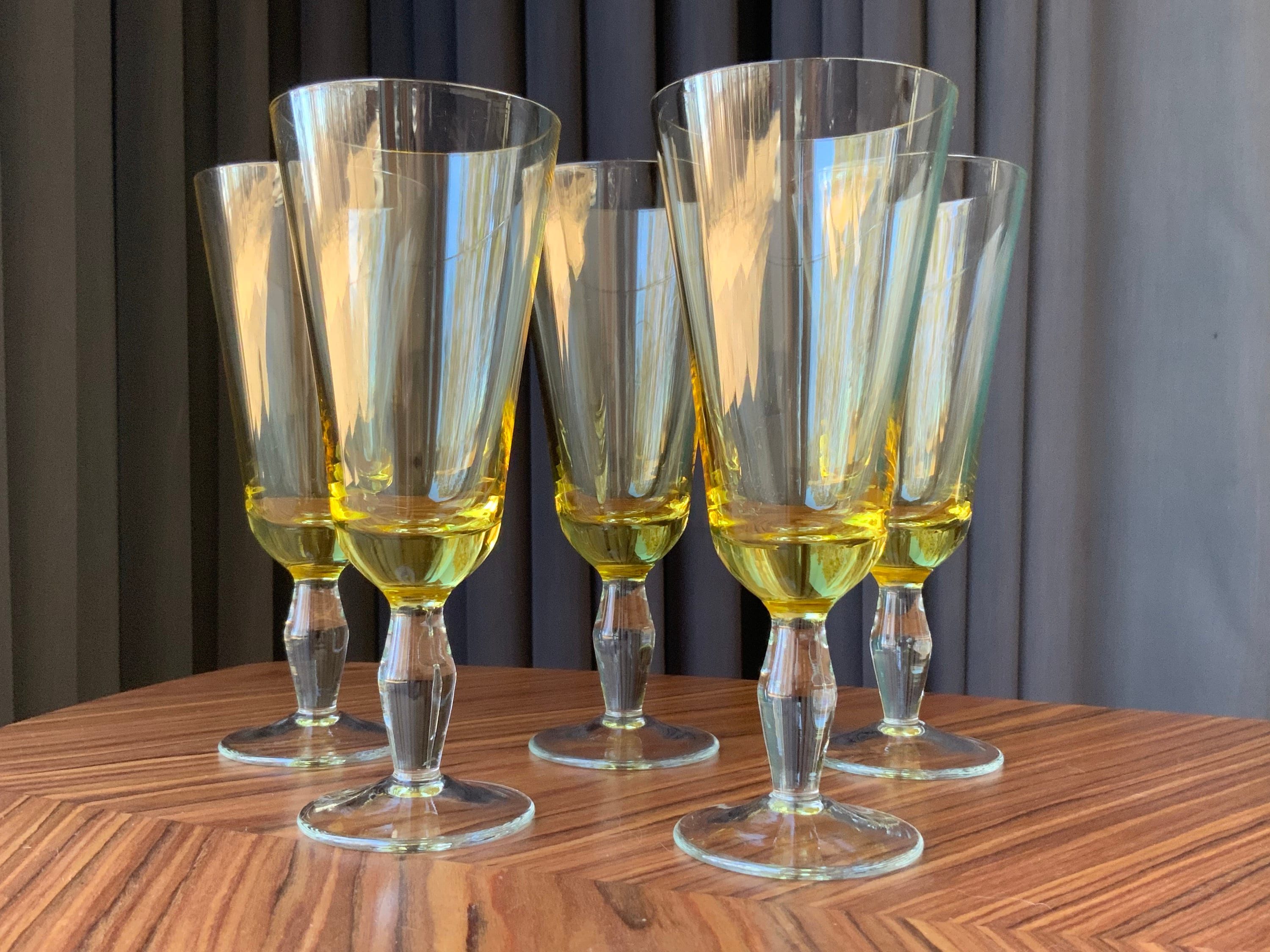 Set of 5 Vintage Yellow Wine Glasses Yellow Goblets. - Etsy