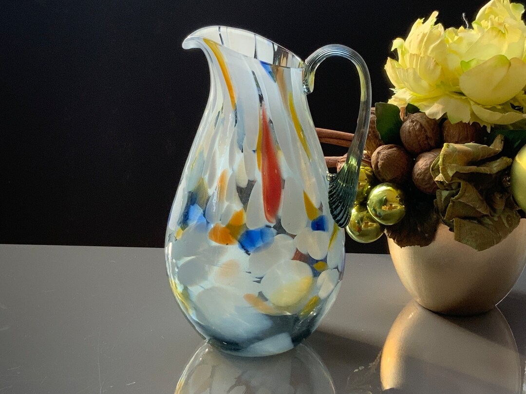 Handblown COLOR GLASS PITCHER Vintag, Multi Color Glass Pitcher 1L ...