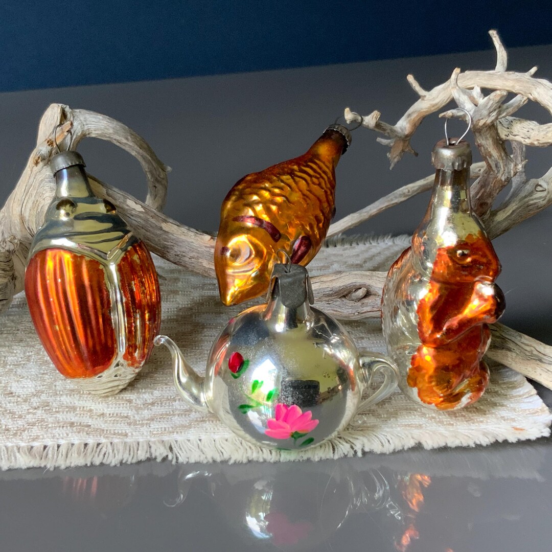 Beetle, Squirrel, Fish, Teapot, Vintage Blown Glass Mercury Glass ...