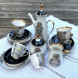 Gold Plated Vintage RPR Very Thin China Porcelain Coffee Espresso SET ...