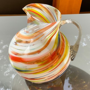 Big COLOR GLASS PITCHER Vintage, Multi Color Glass Pitcher 1.6L ...