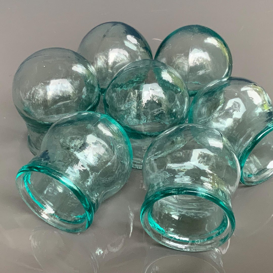 Medical Fire Cupping Jars Set of 7, Aqua Blue, Vintage Glass Cupping ...