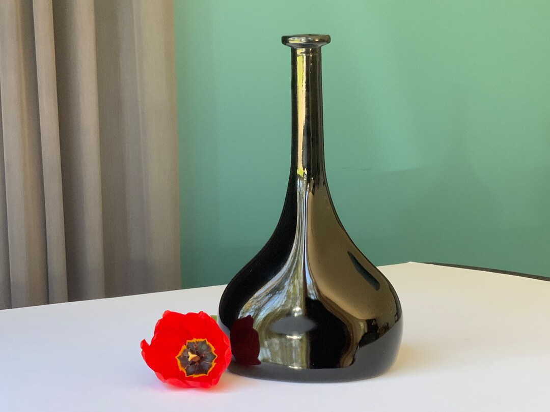 Black Color Glass Bottle-vase Vintage, Coal -black Glass, Vintage Home ...