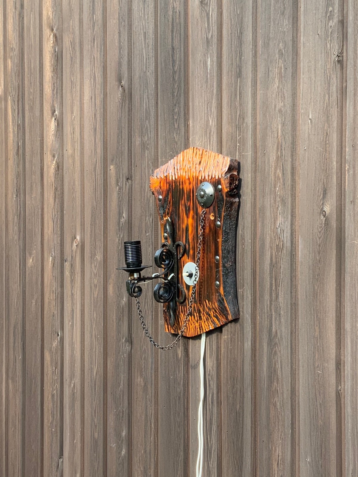 Vintage Carved Wooden Lamp Holder With Metal Forging Farmhouse - Etsy