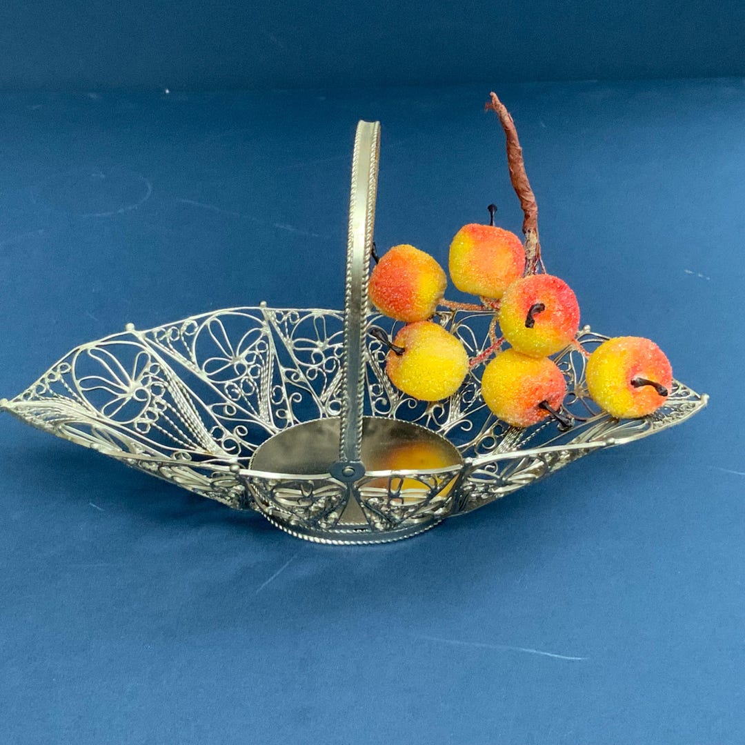 Vintage Filigree Bowl Oval Trinket Dish Tray, Metal Filigree Basket ...
