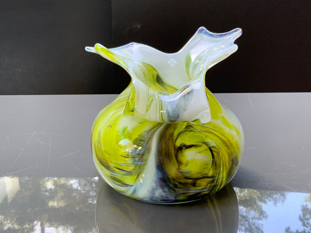Green-blue Glass Short Vase Flat Bottom 4.5in Tall, Fat Vase - Etsy
