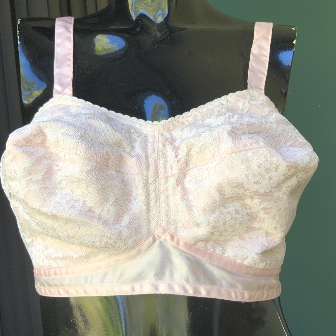 Unused, Vintage Lingerie 70s Bullet Bra, Light Pink Vintage White Satin ...