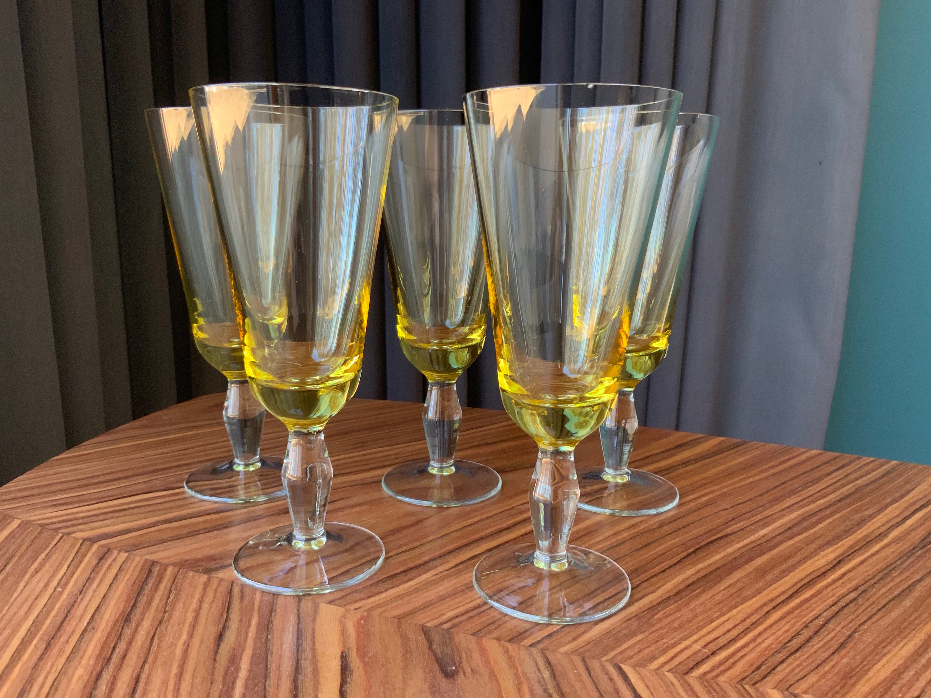 Set of 5 Vintage Yellow Wine Glasses Yellow Goblets. - Etsy