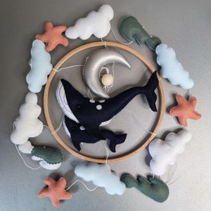 Baby Mobile Mother's Love Blue Whale Sea Waves Ocean Whales Sawed ...