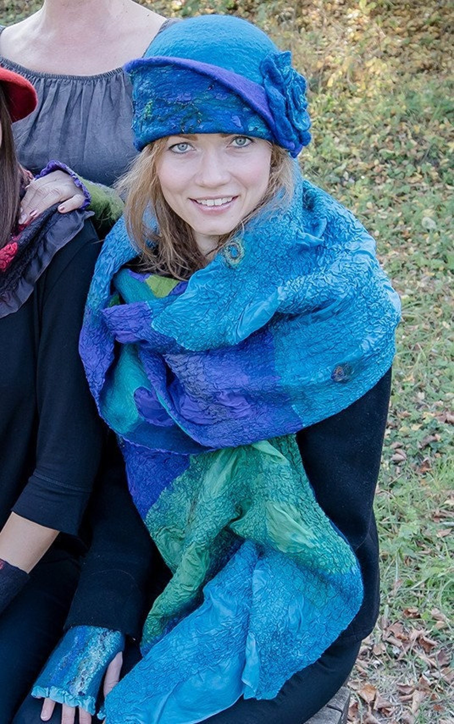 Felted Blue Cloche Hat for Woman, Blue Winter Cloche Hat, Handmade Wool ...