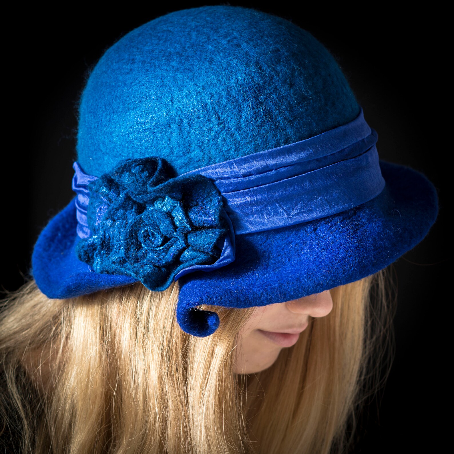 Blue Cloche Hat, Nuno Felted Winter Hat, Felt Hat for Winter Felted ...