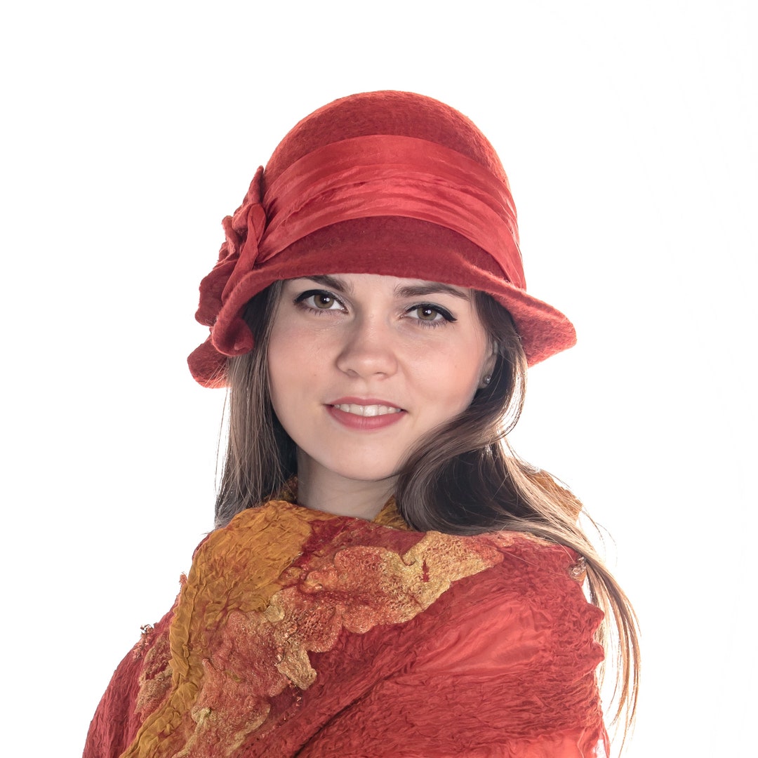 Nuno Felted Bucket Hat Red Womens Felt Cloche Hat Ladies - Etsy