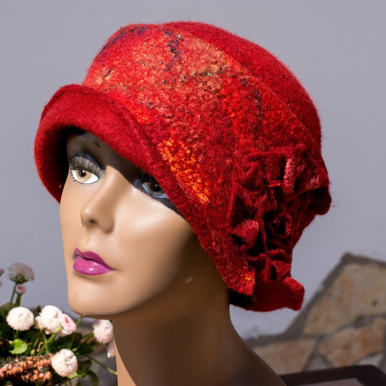 Nuno Felted Bucket Hat Red Womens Felt Cloche Hat Ladies - Etsy