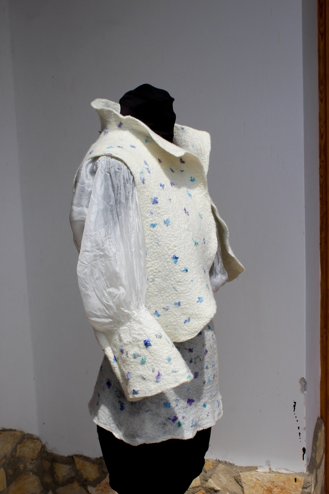 Felted Blouse, White Felted Wool, Women Nuno Felt Top, Wearable Art ...