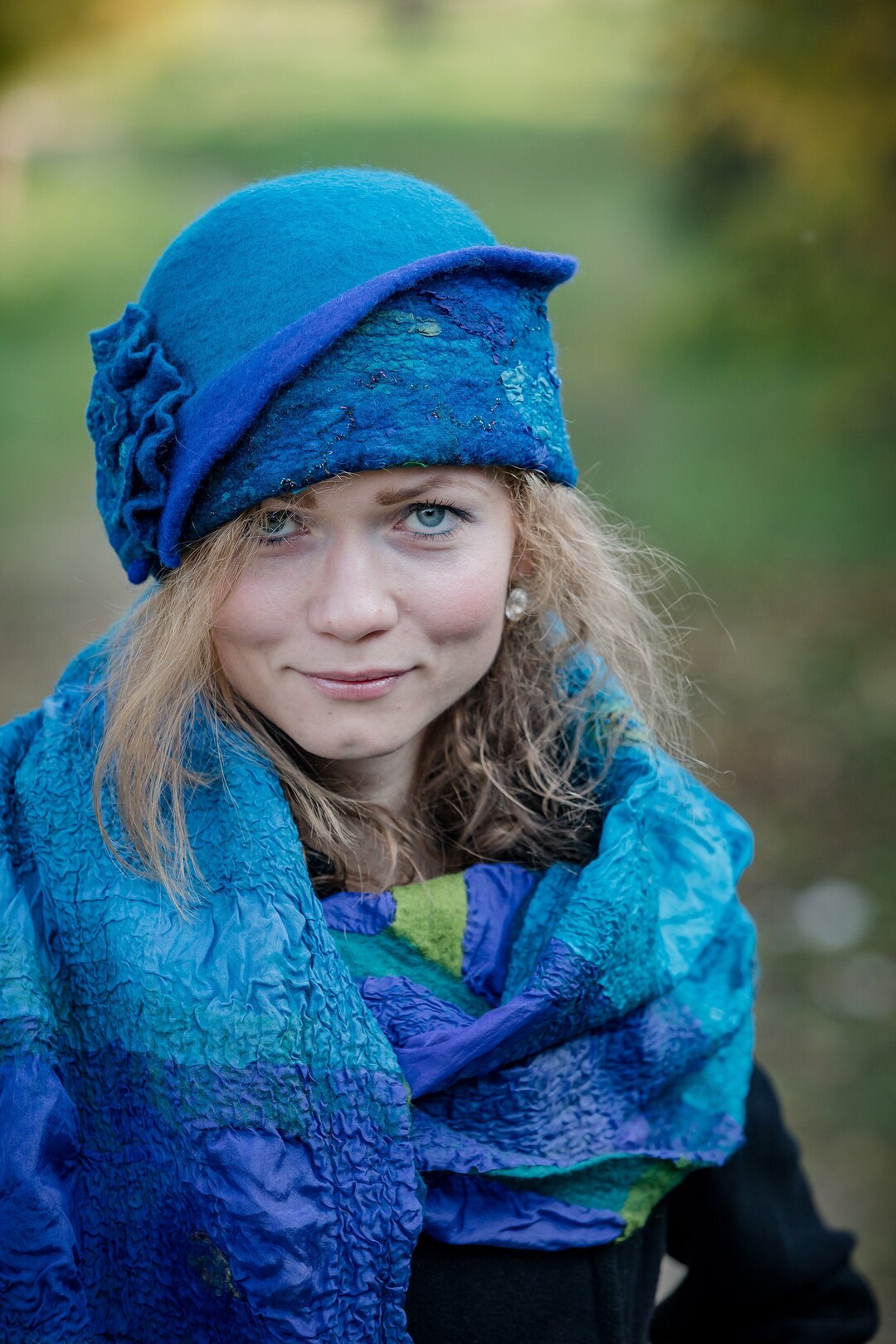Felted Blue Cloche Hat for Woman, Blue Winter Cloche Hat, Handmade Wool ...