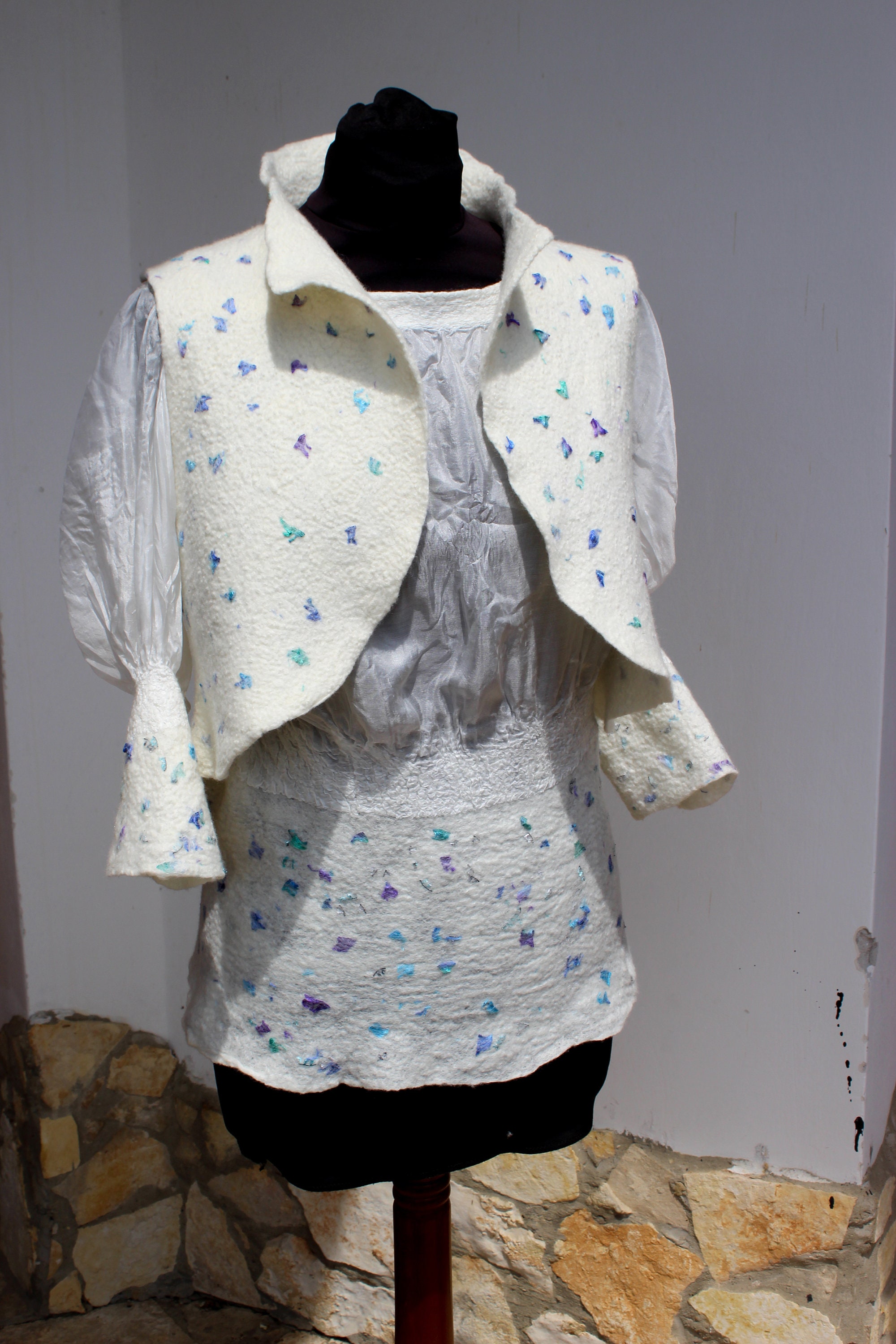 Felted Blouse, White Felted Wool, Women Nuno Felt Top, Wearable Art ...