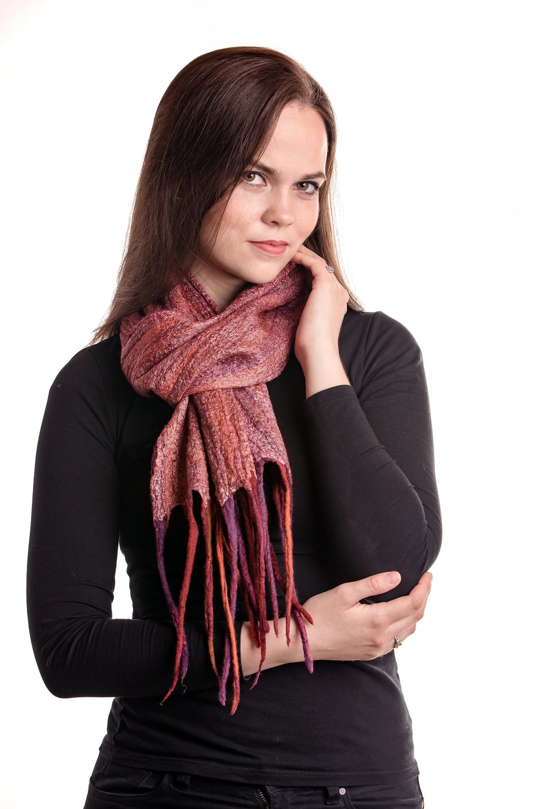 Gypsy Scarf With Fringes, Wool Gifts for 7th Anniversary, Felted ...