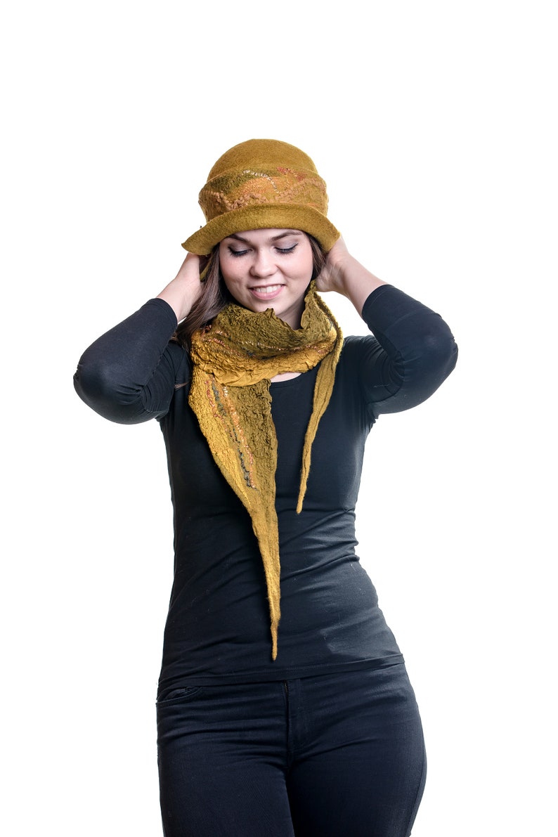Mustard Yellow Felted Cloche Hat, Flapper Hat, Winter Womens Hats ...