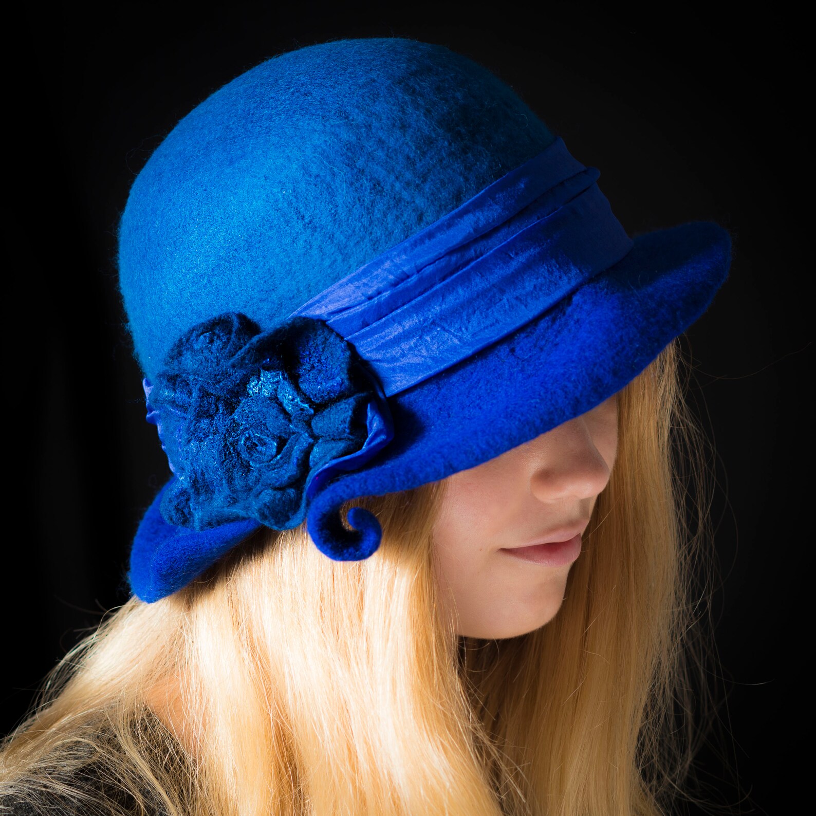 Blue Cloche Hat, Nuno Felted Winter Hat, Felt Hat for Winter Felted ...