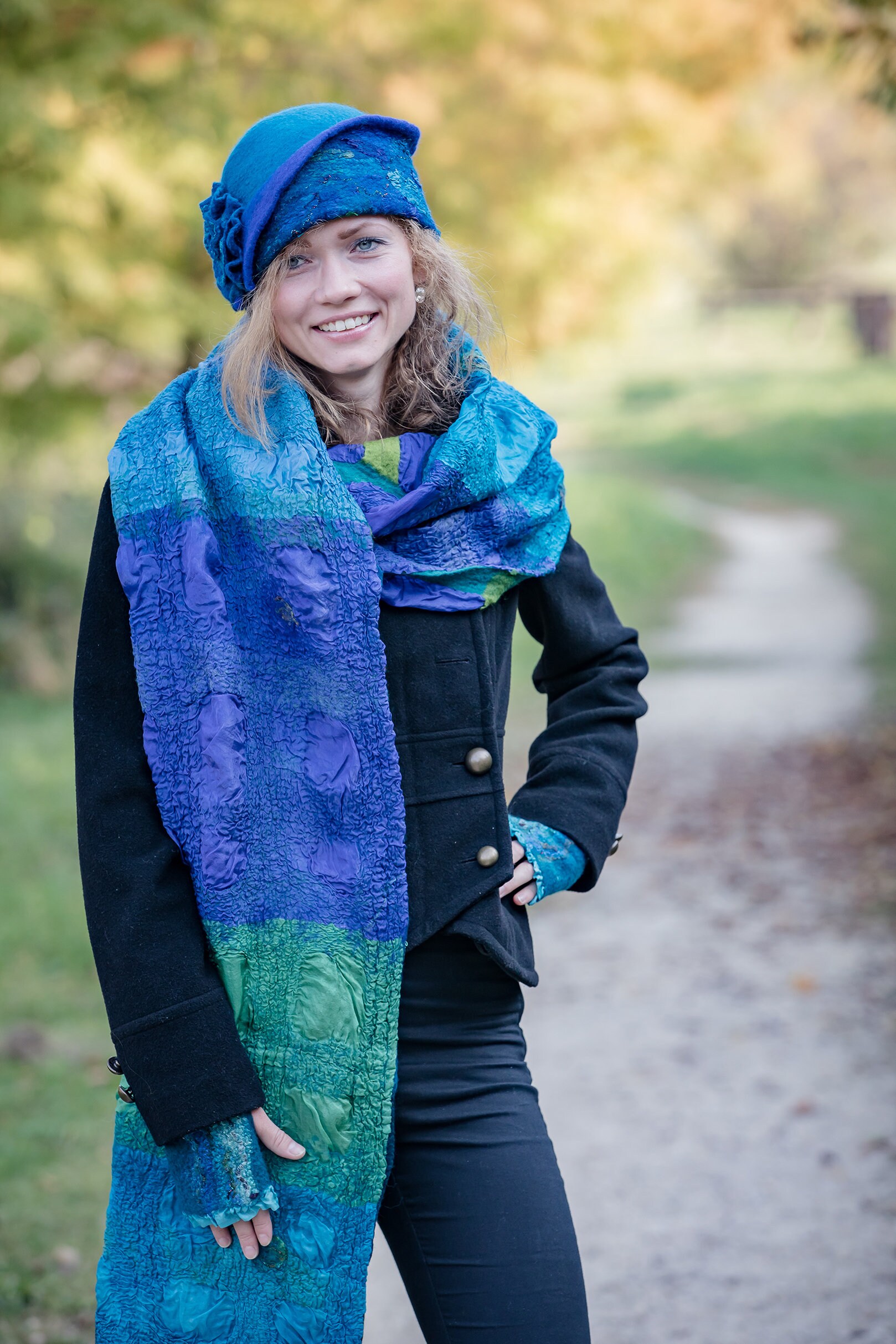 Felted Blue Cloche Hat for Woman, Blue Winter Cloche Hat, Handmade Wool ...
