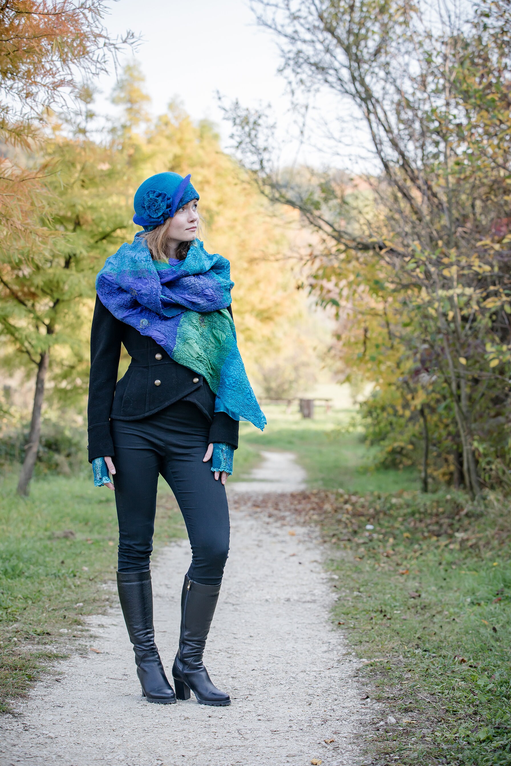 Felted Blue Cloche Hat for Woman, Blue Winter Cloche Hat, Handmade Wool ...
