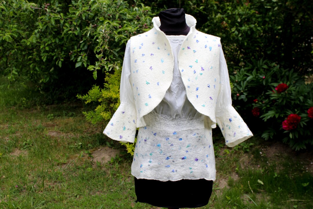 Felted Blouse, White Felted Wool, Women Nuno Felt Top, Wearable Art ...