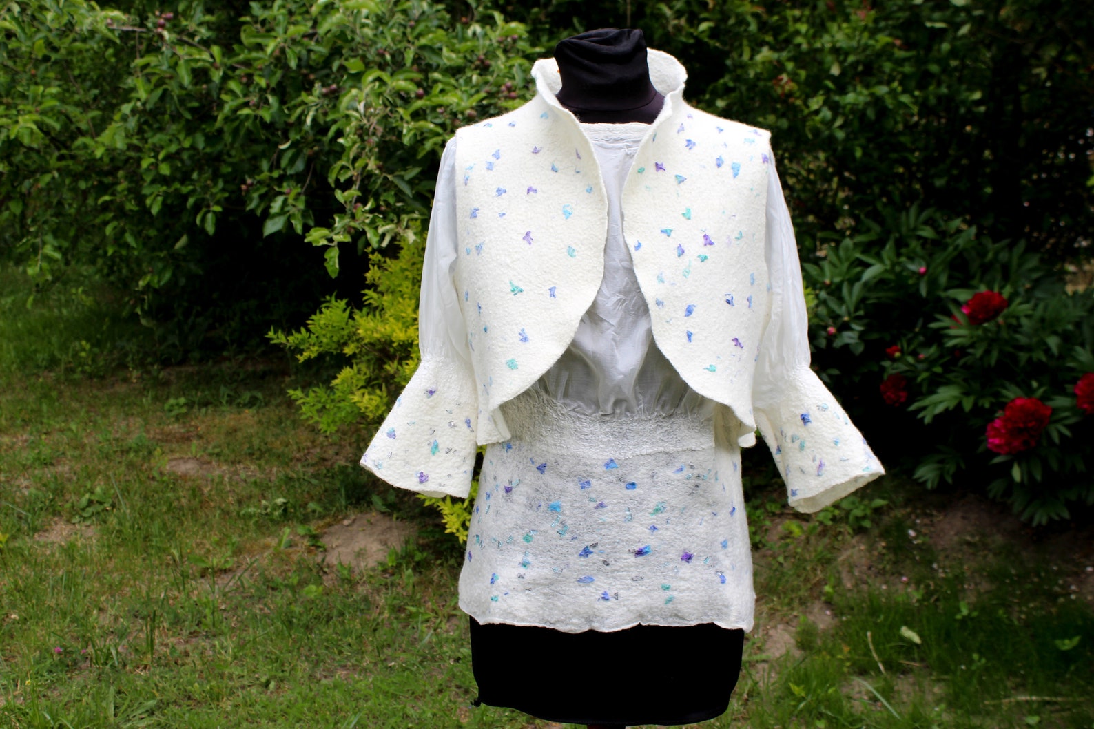 Felted Blouse, White Felted Wool, Women Nuno Felt Top, Wearable Art ...