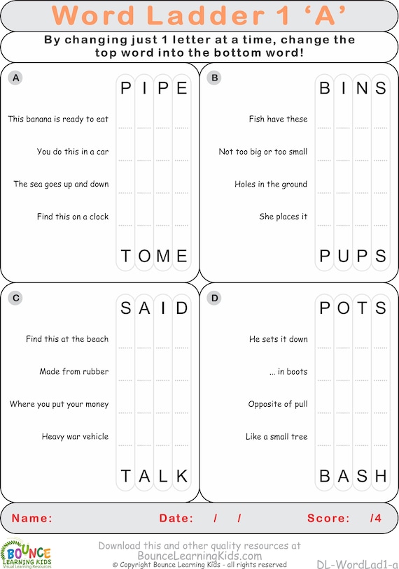 Printable Word Ladders