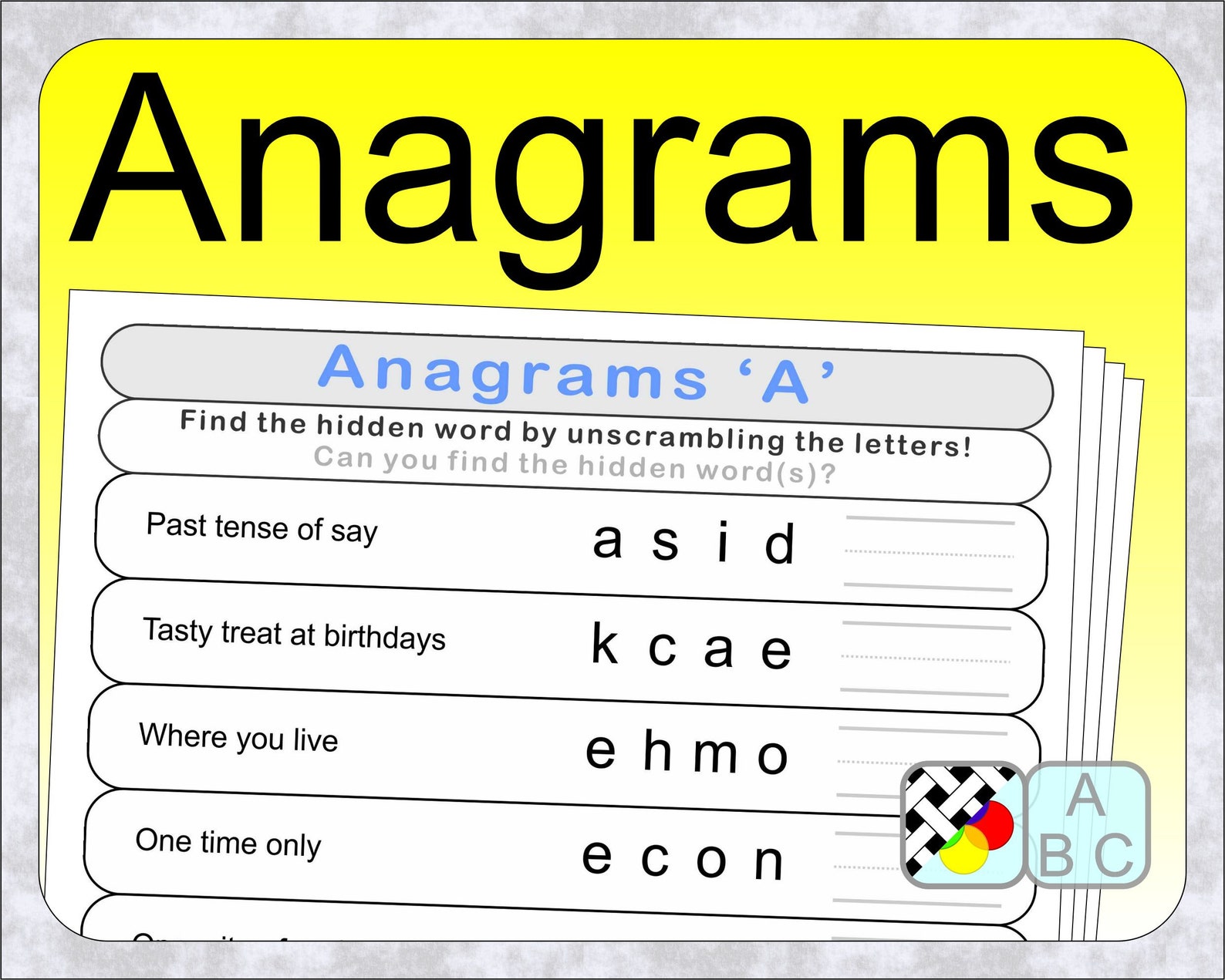 Anagrams - Solve Each Anagram Then Find the Bonus Word Hidden in the ...