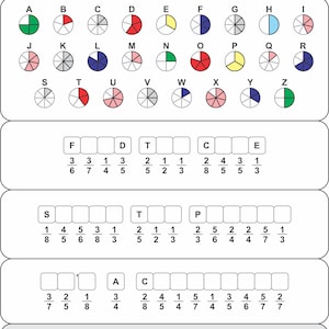 Códigos secretos de fracciones del alfabeto: une las letras con las ...